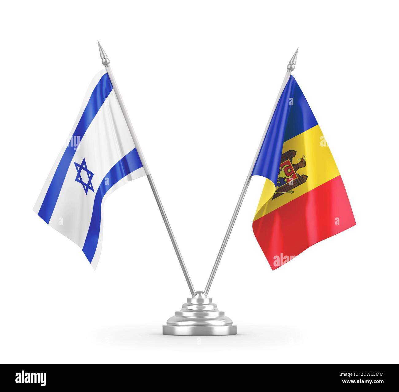 Moldova and Israel table flags isolated on white 3D rendering Stock ...