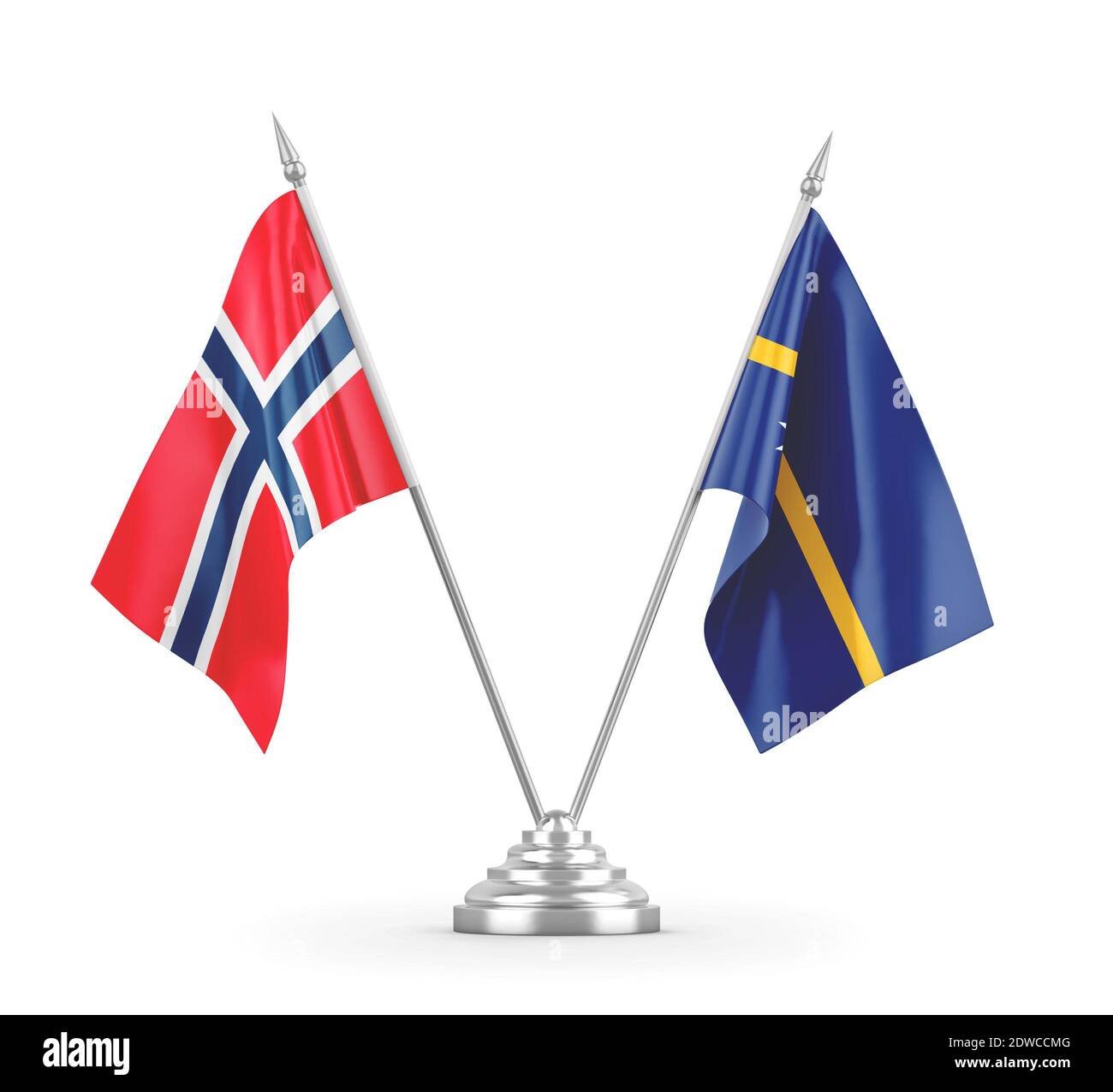 Nauru and Norway table flags isolated on white 3D rendering Stock Photo ...