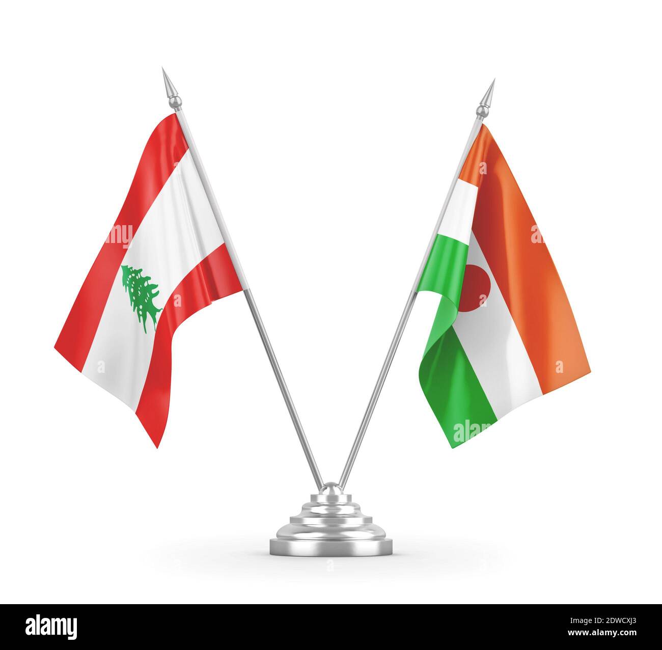 Niger and Lebanon table flags isolated on white 3D rendering Stock ...