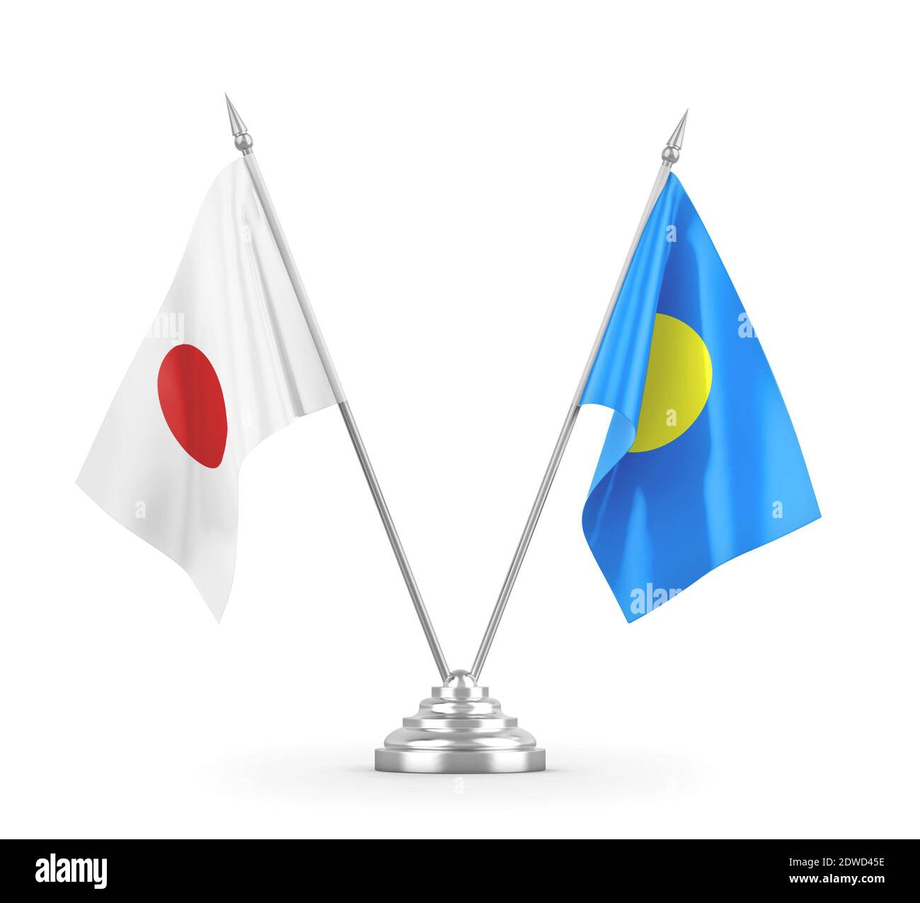 Palau and Japan table flags isolated on white 3D rendering Stock Photo - Alamy