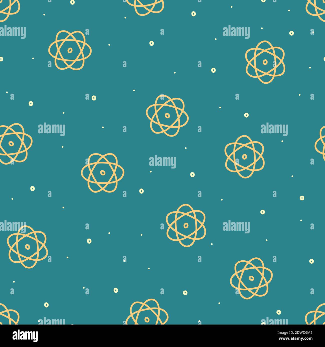 Seamless pattern on physics topic. Hand drawn atom in doodle style ...
