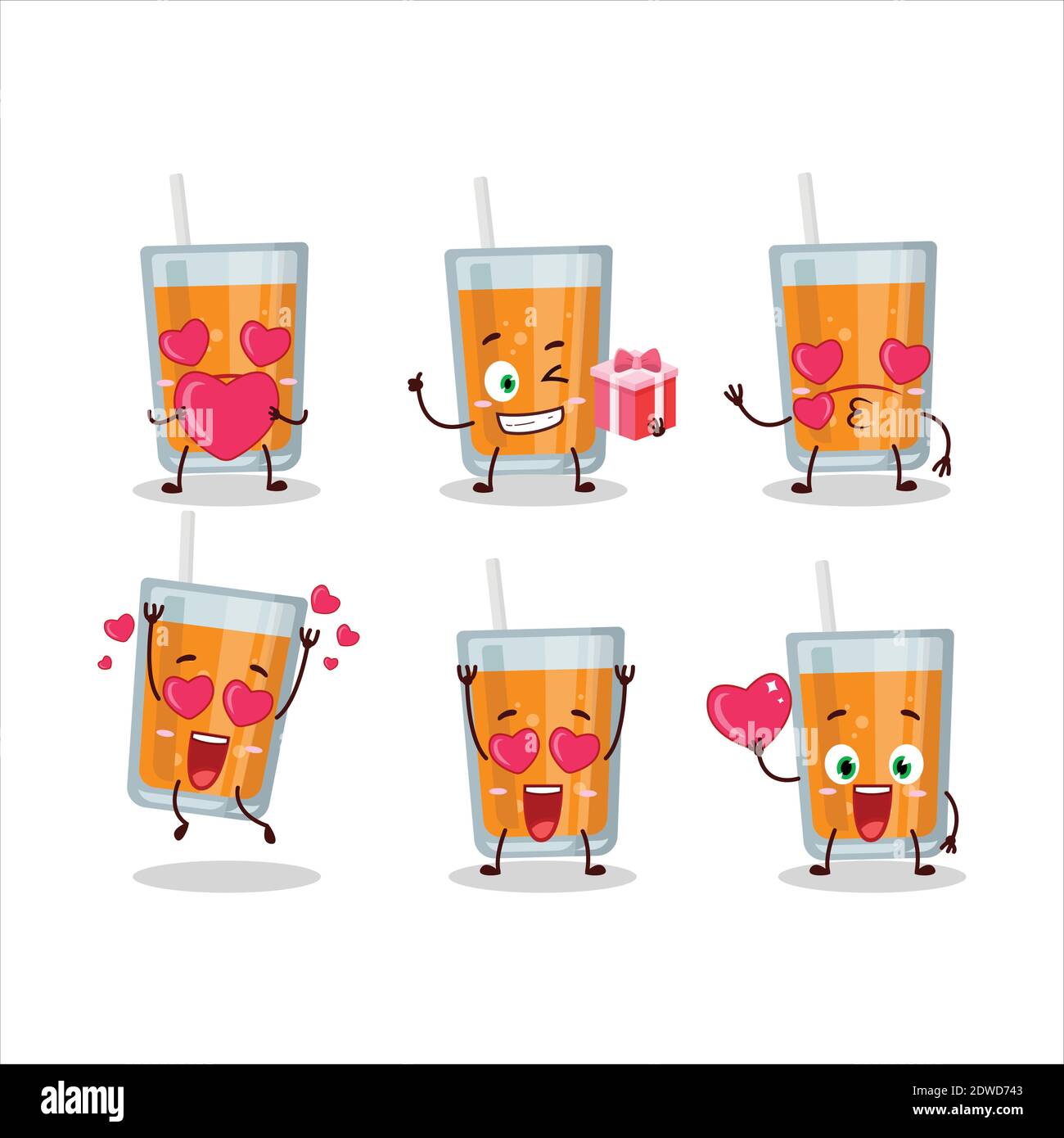 Orange juice cartoon character with love cute emoticon. Vector ...