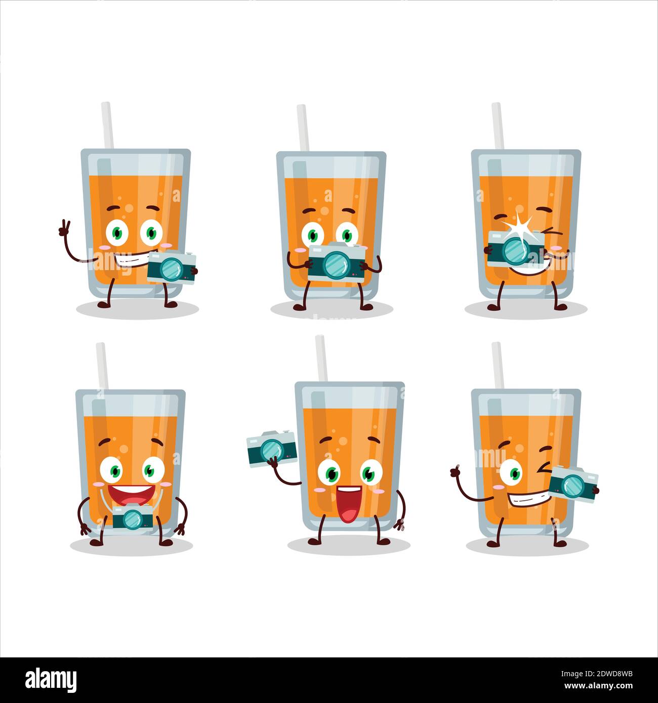 Photographer profession emoticon with orange juice cartoon character ...