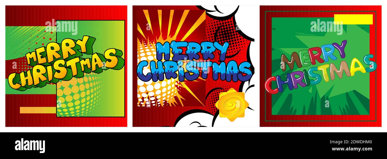 Comic book Christmas card template. Vector graphic for holiday slide ...
