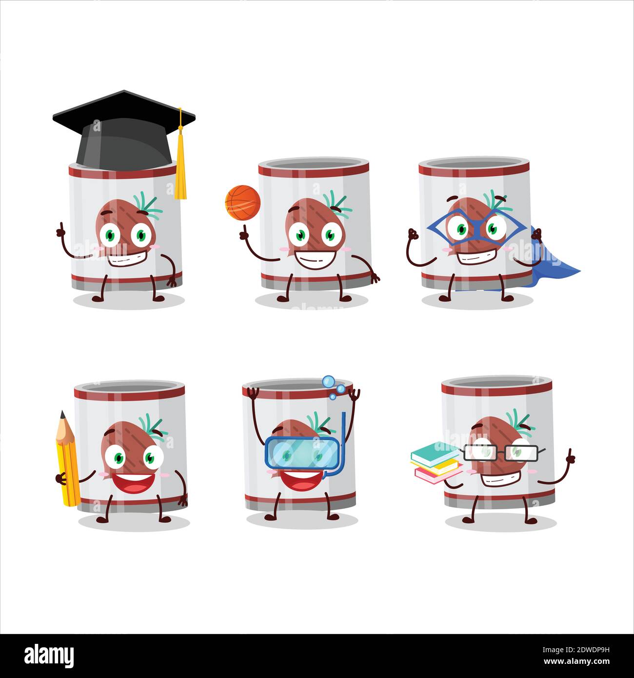 School student of can of onion cartoon character with various ...