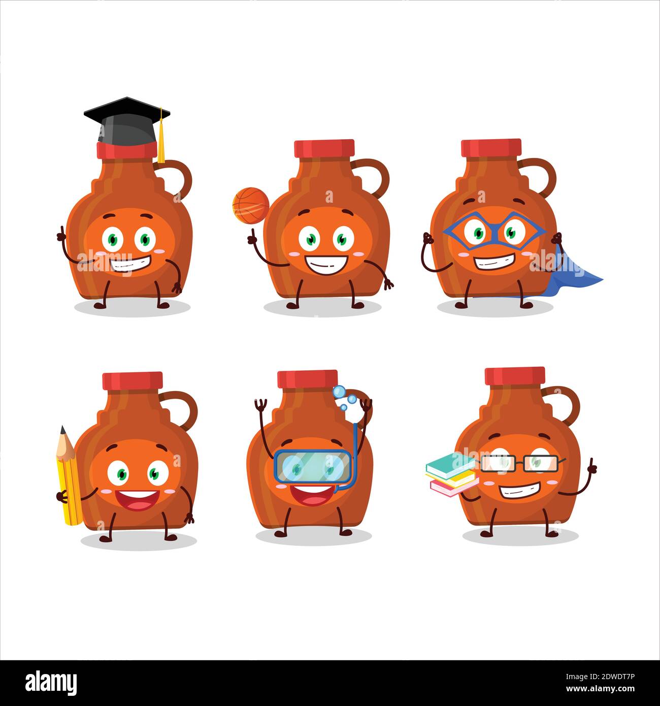 School student of maple syrup cartoon character with various ...