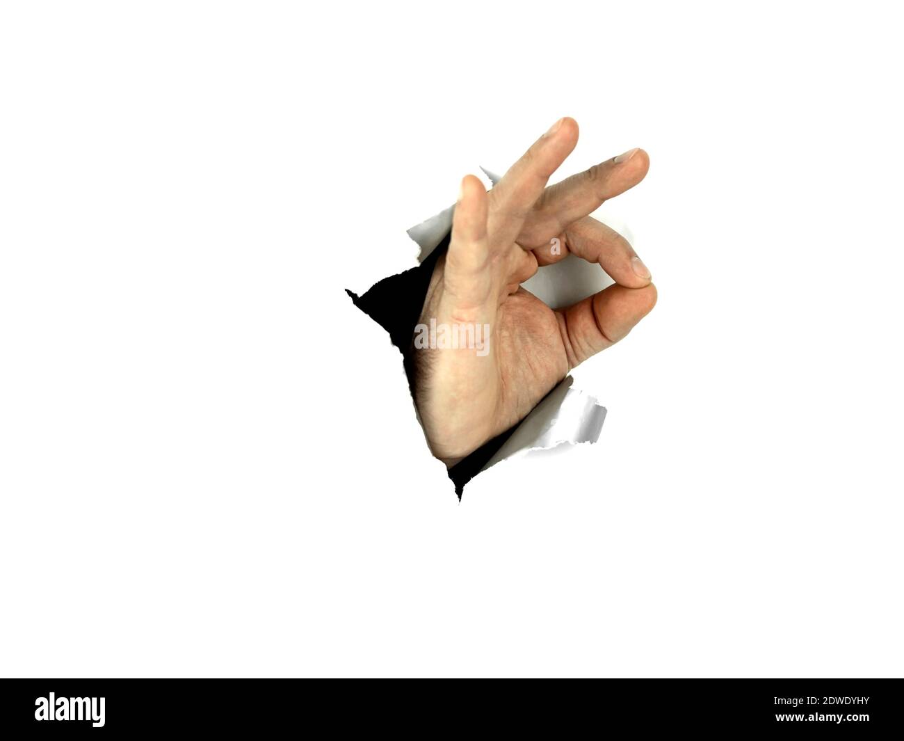 Hand gesture shows ok on a white background. Male hand, fingers shows ...