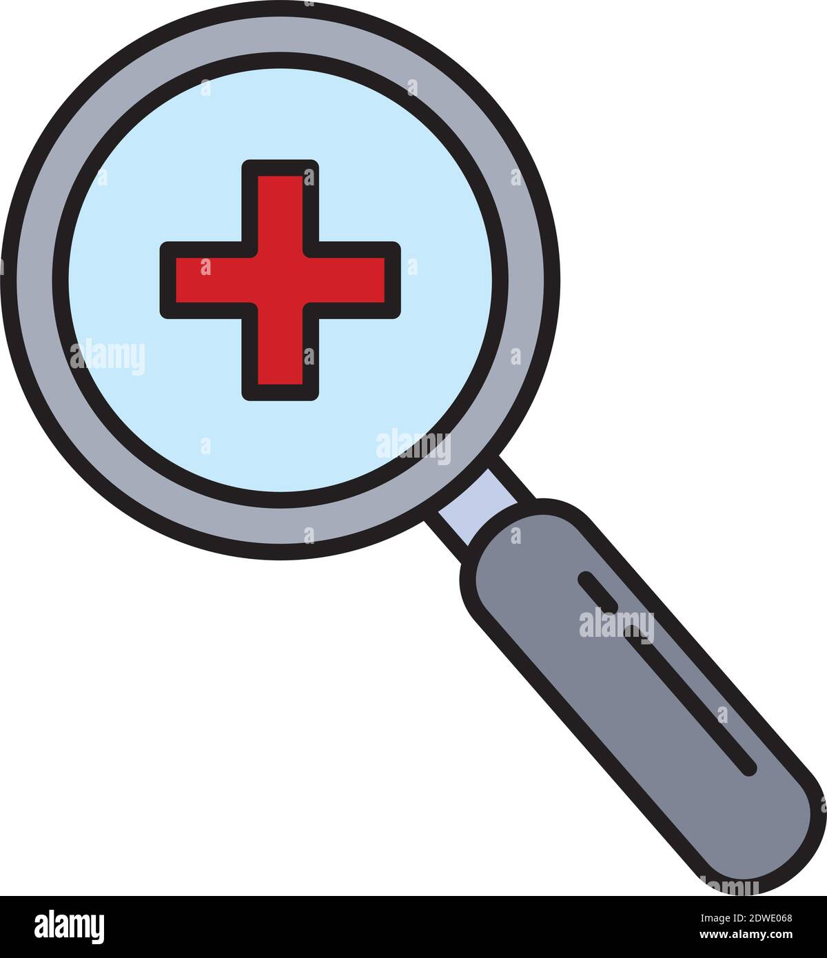magnifying glass with medical cross symbol line and fill style icon ...