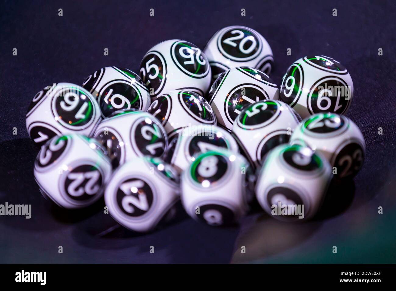 white balls with numbers for the game of lottery Stock Photo - Alamy