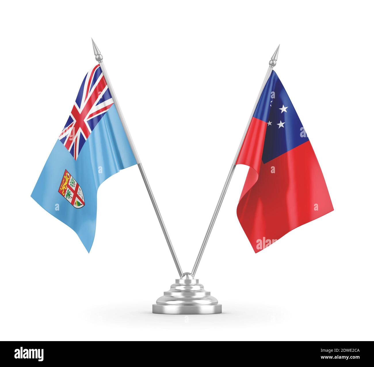 Samoa and Fiji table flags isolated on white 3D rendering Stock Photo ...