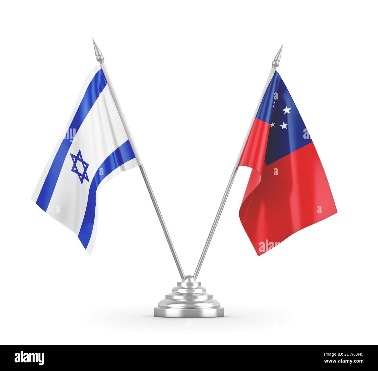 Samoa and Israel table flags isolated on white 3D rendering Stock Photo ...