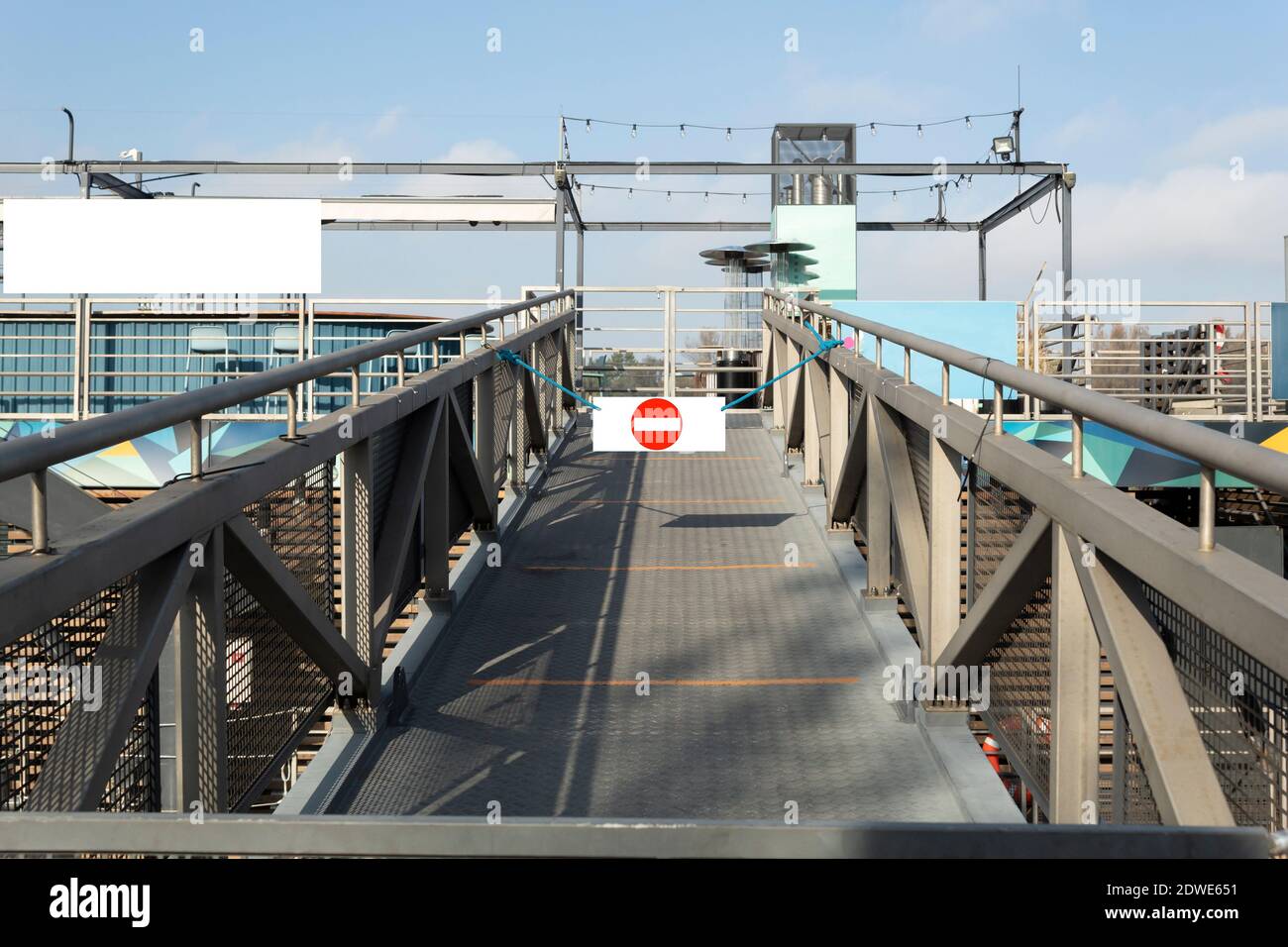 A plate with a place for the text on the ladder. Prohibition of entry ...