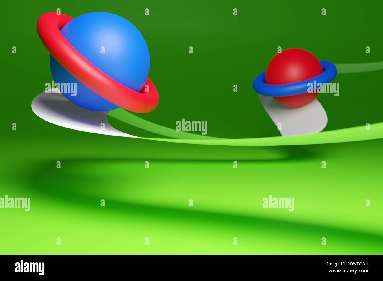 3d illustration model of a solar system with orbiting planets with ...