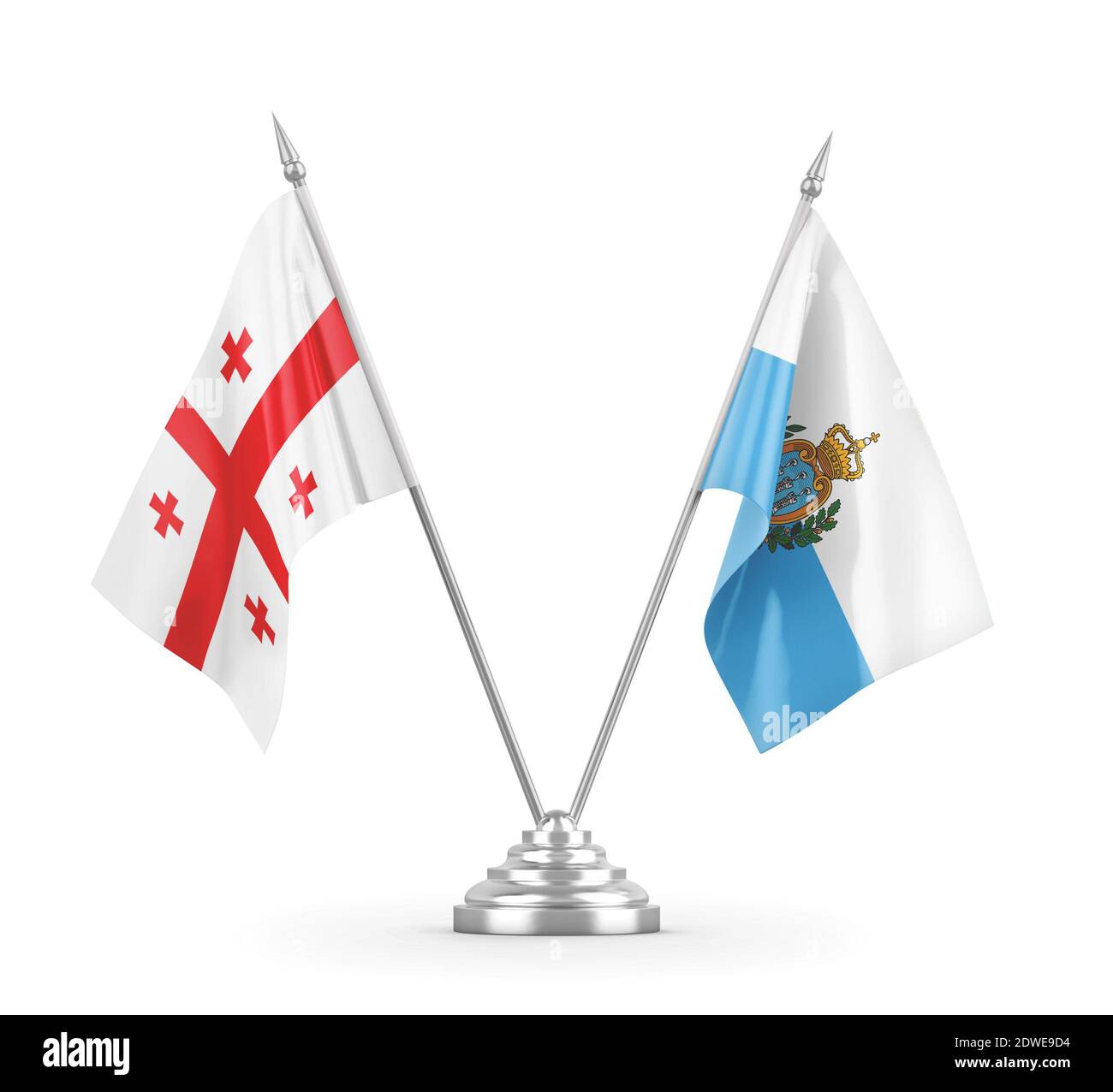 San Marino and Georgia table flags isolated on white 3D rendering Stock ...