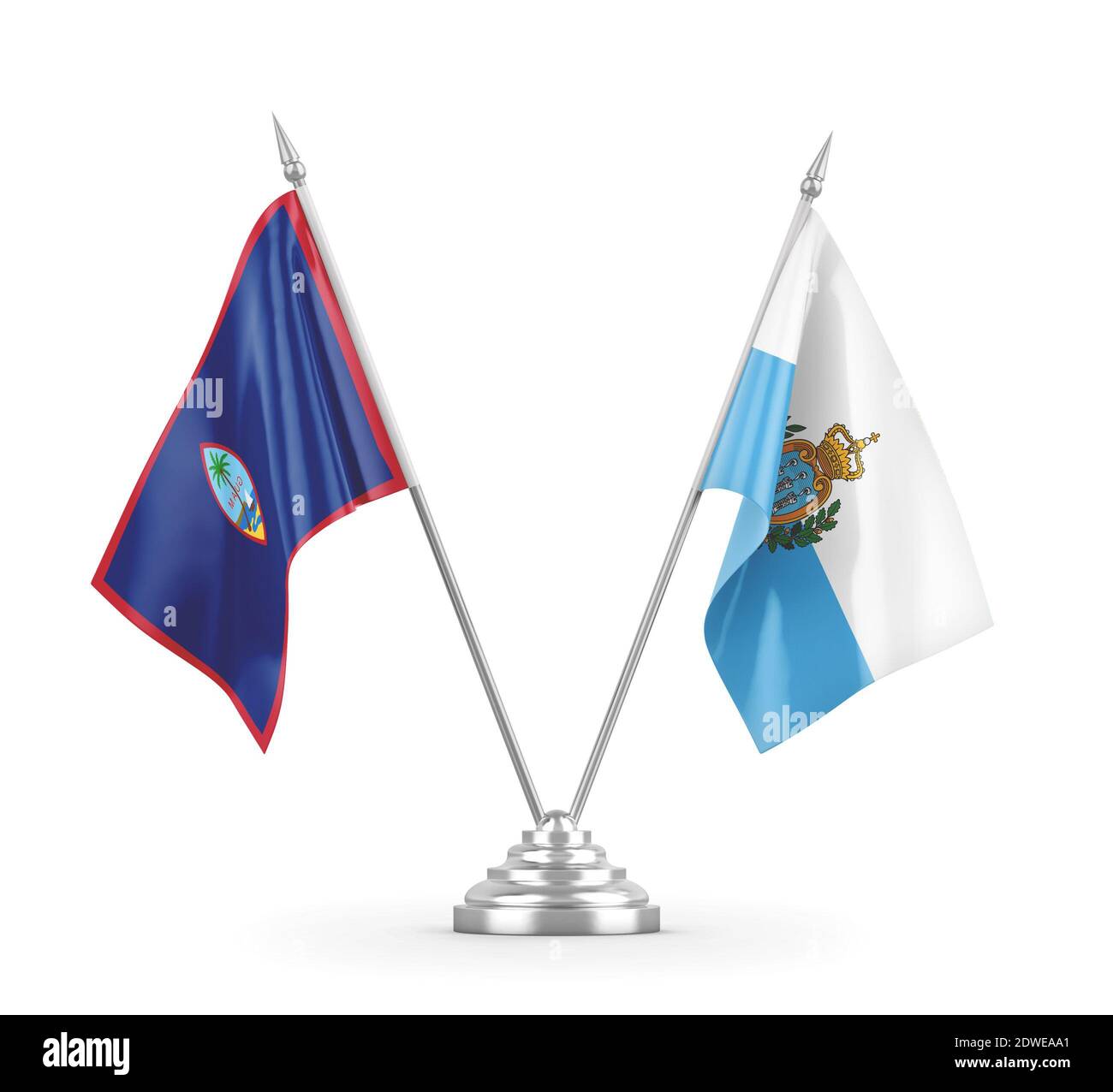 San Marino and Guam table flags isolated on white 3D rendering Stock ...