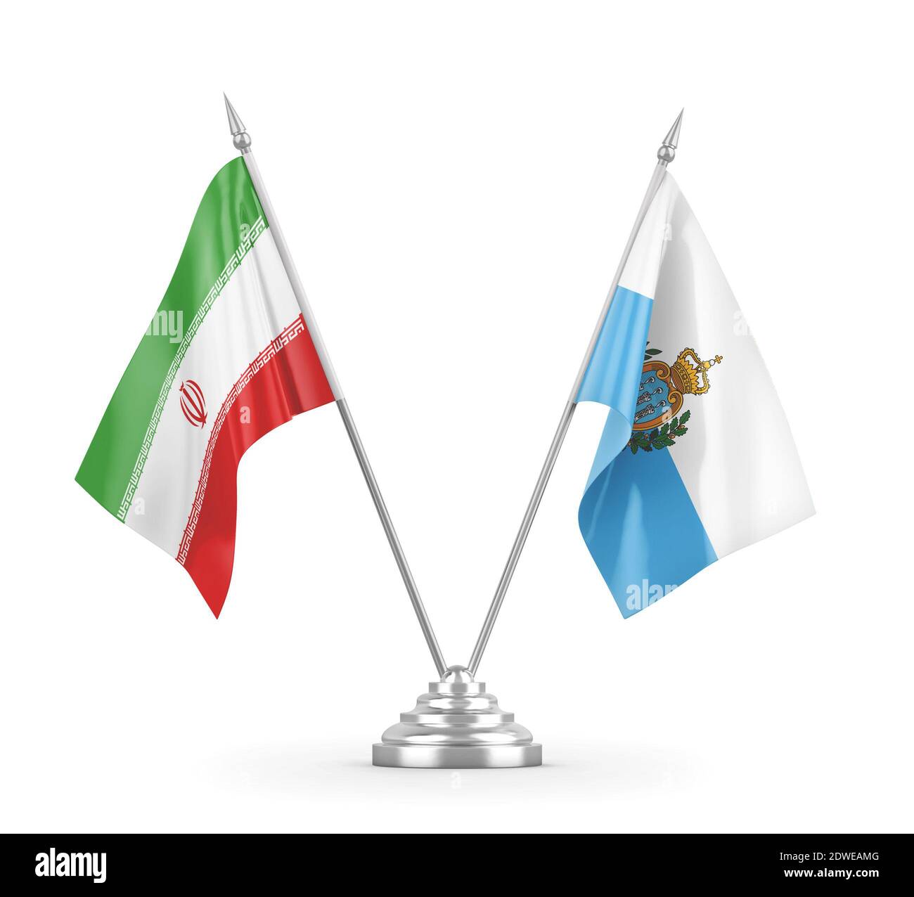 San Marino and Iran table flags isolated on white 3D rendering Stock ...