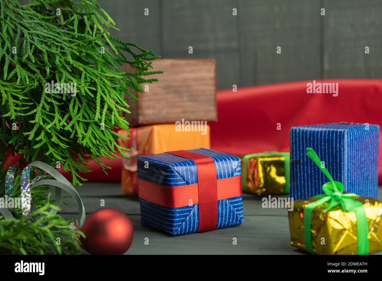 Christmas card as background with place for text. Side view. Greeting ...