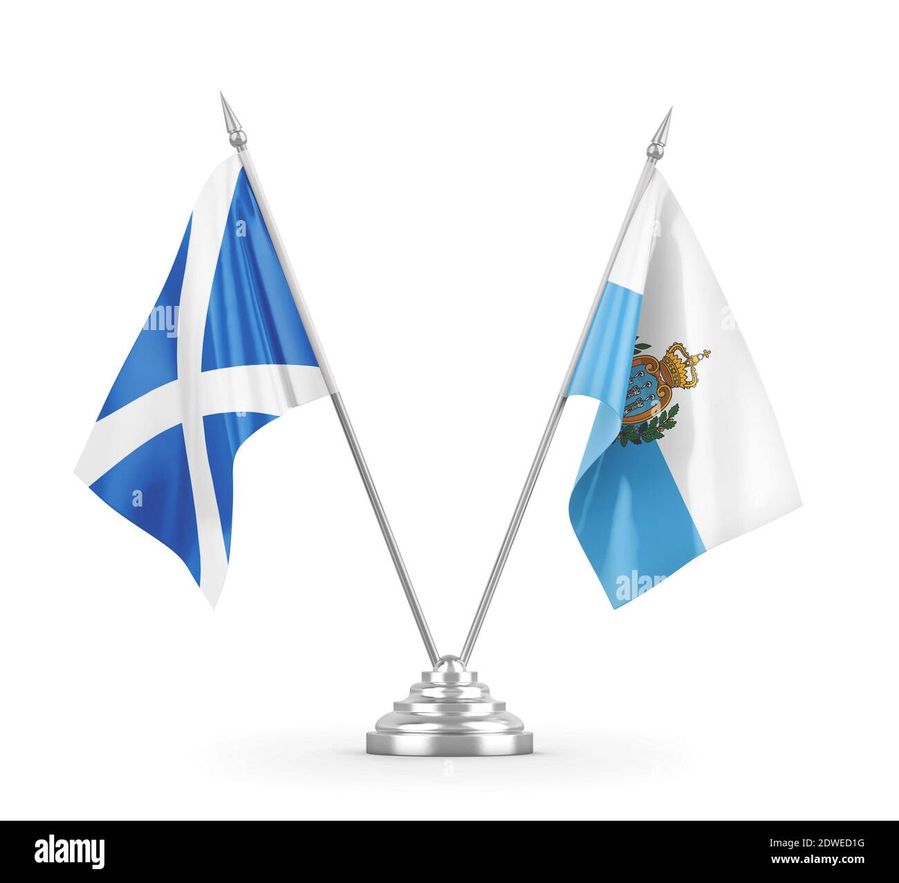 San Marino and Scotland table flags isolated on white 3D rendering ...