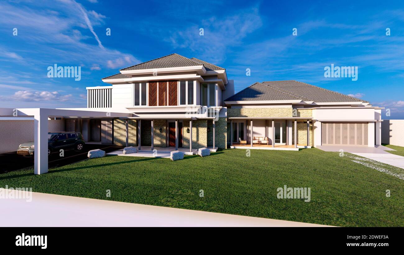 Modern house render Stock Photo - Alamy