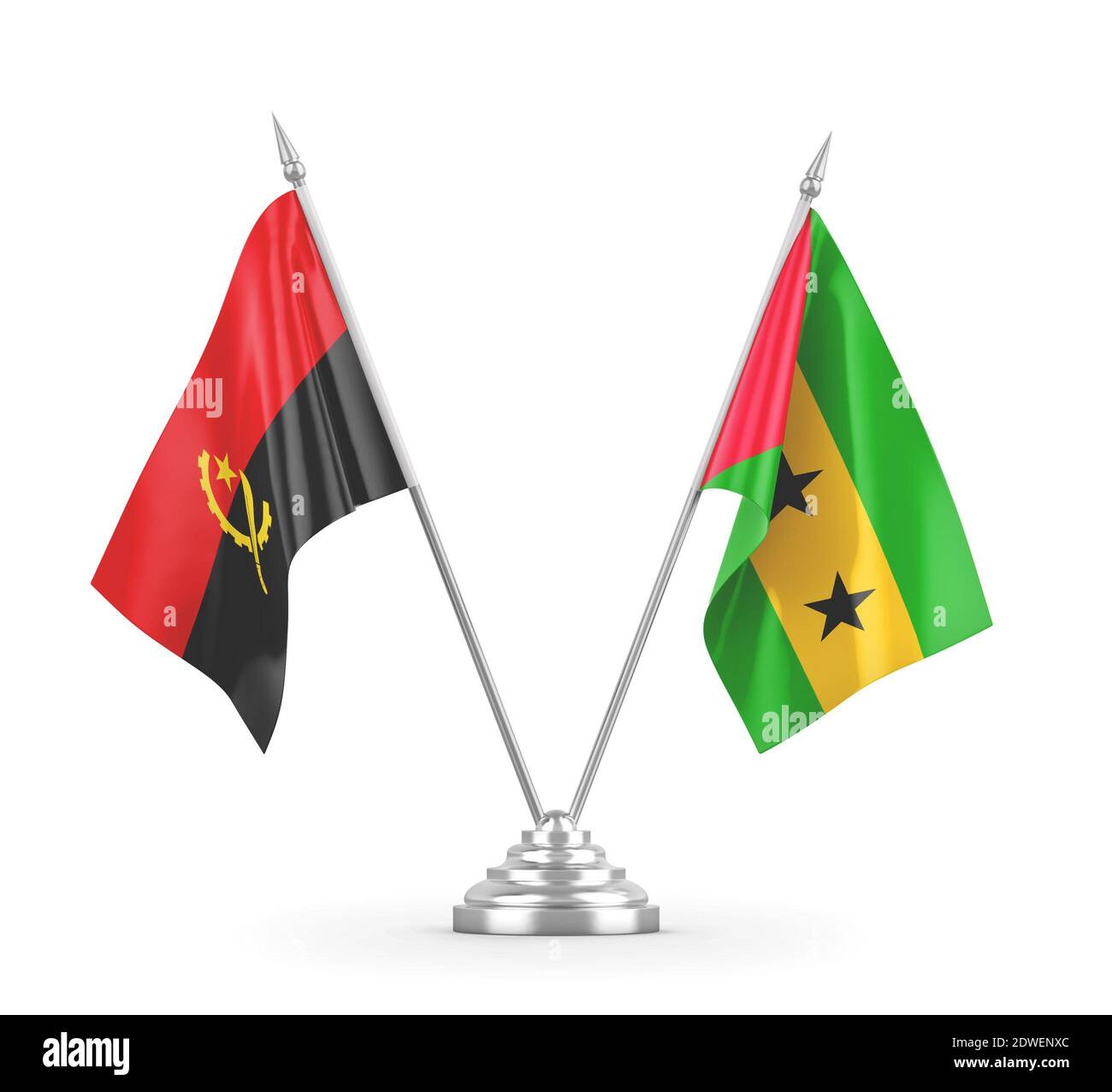 Sao Tome and Principe and Angola table flags isolated Stock Photo - Alamy
