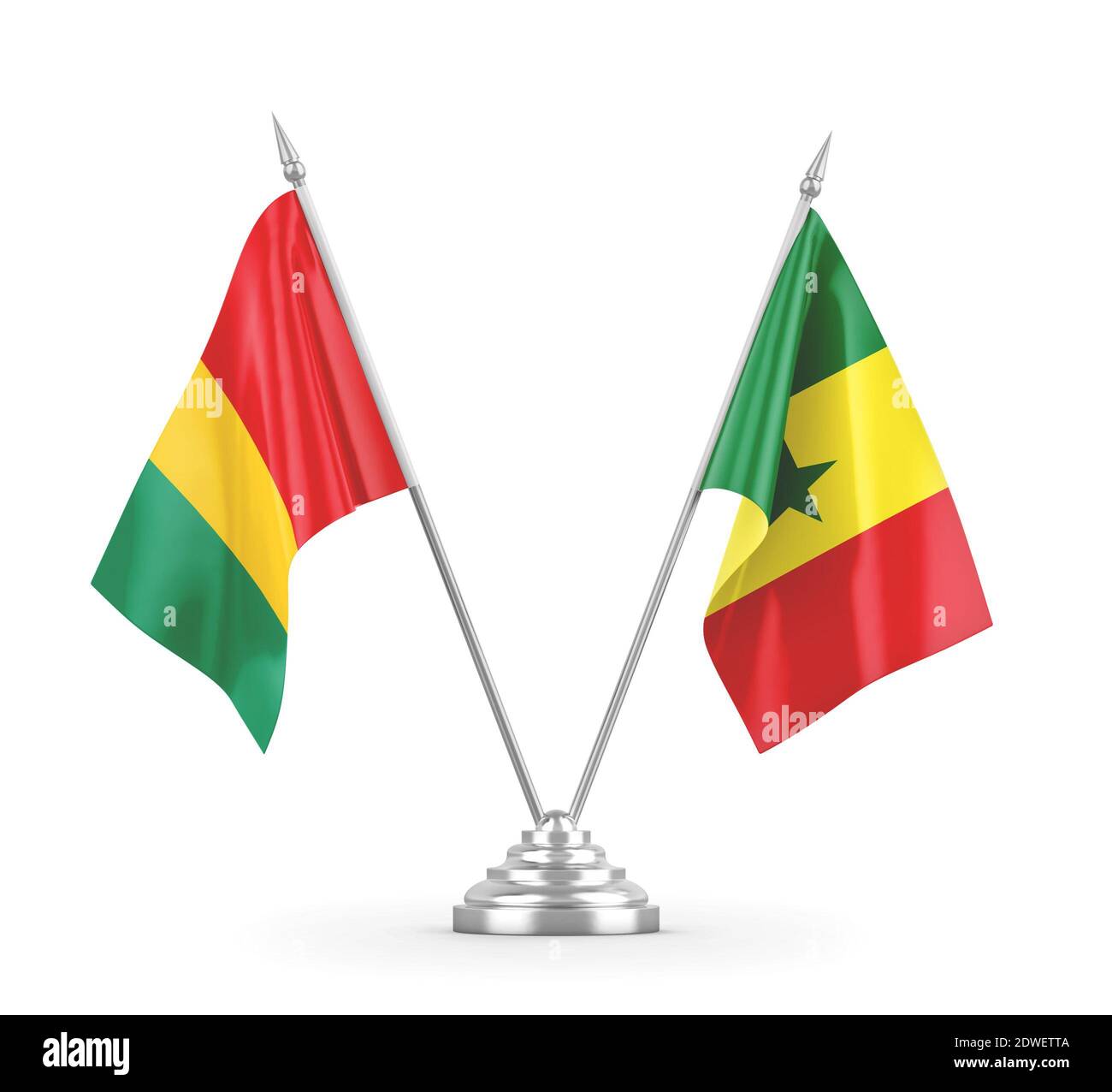 Senegal and Guinea table flags isolated on white 3D rendering Stock ...