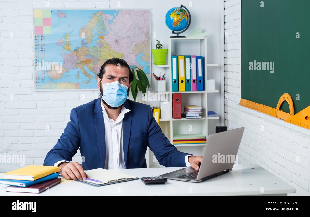 college lecturer on coronavirus pandemic. back to school. nonformal ...