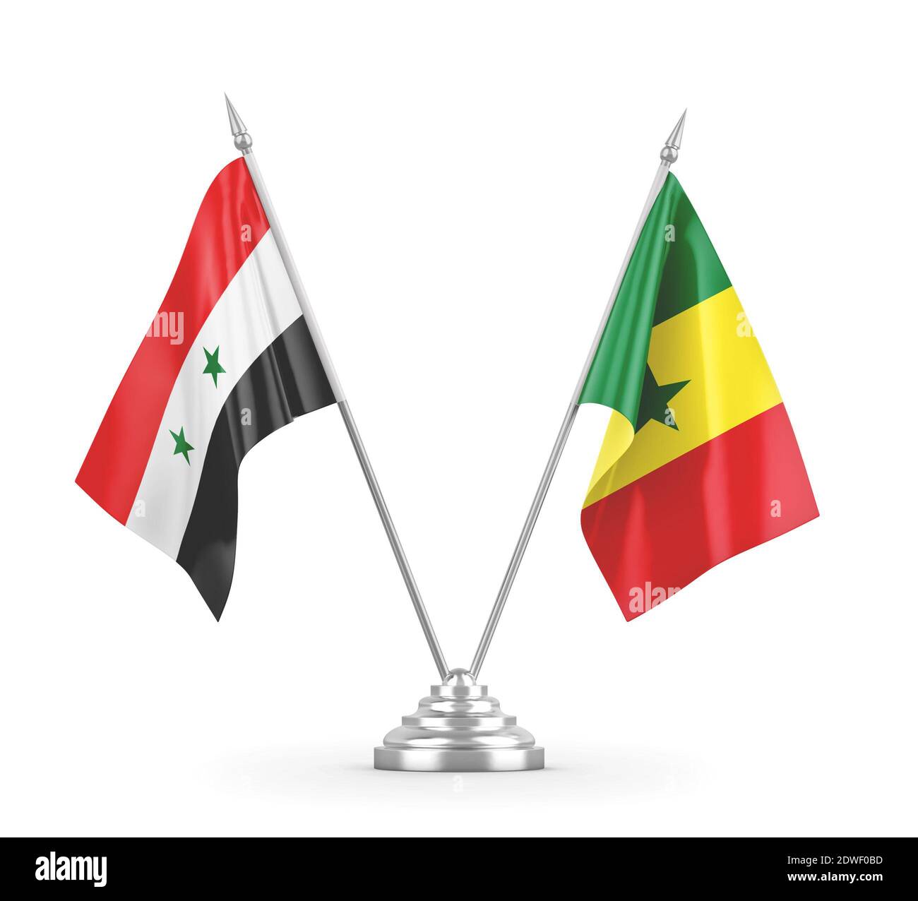 Senegal and Syria table flags isolated on white 3D rendering Stock ...
