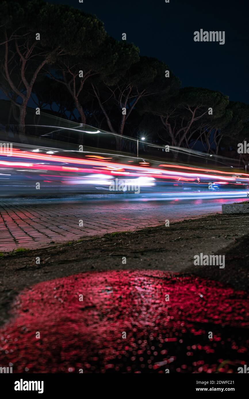 Cool long exposure cars traffic light trails, night view of the city of ...