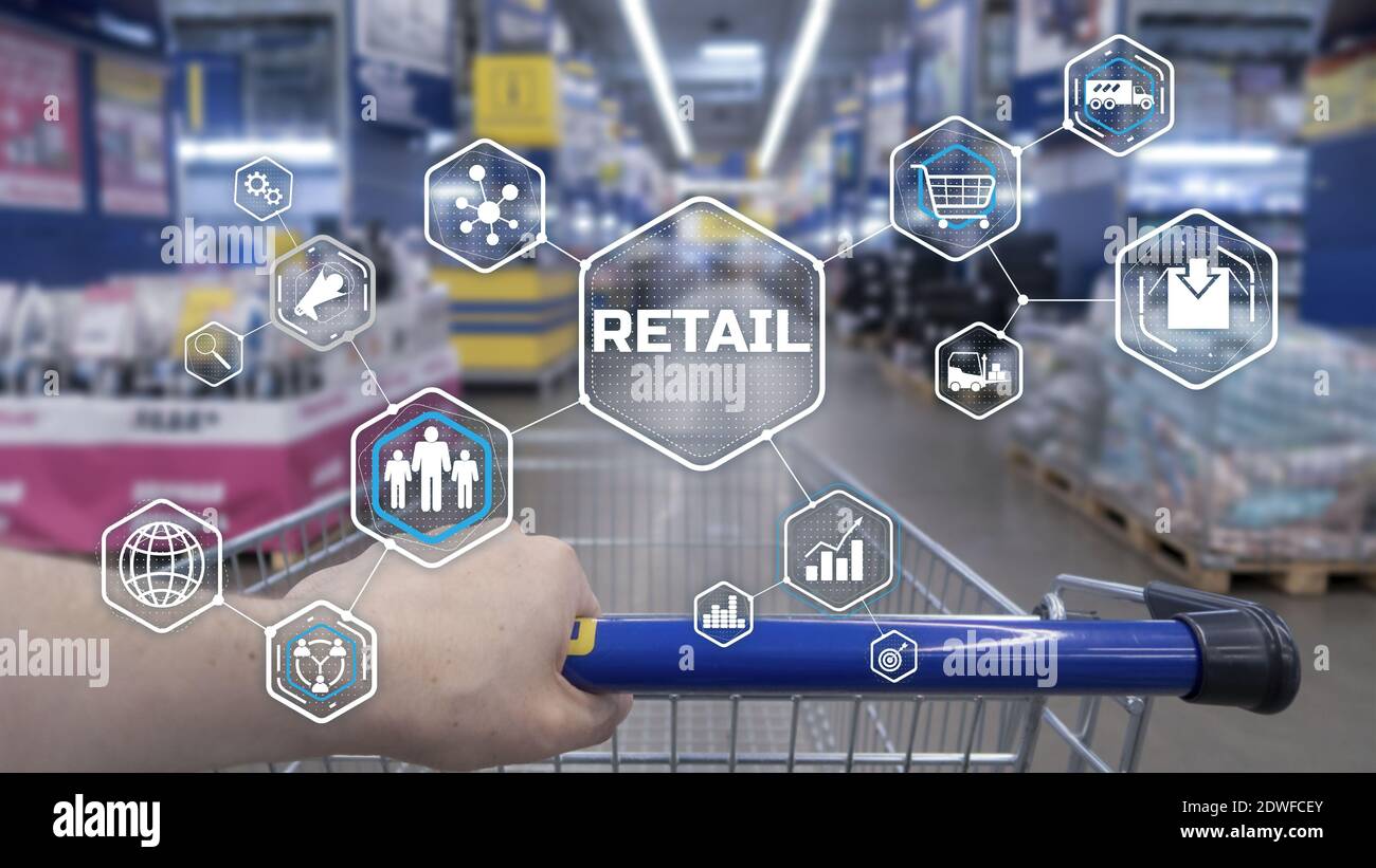 Retail Marketing Channels E-commerce. Shopping automation on blurred ...