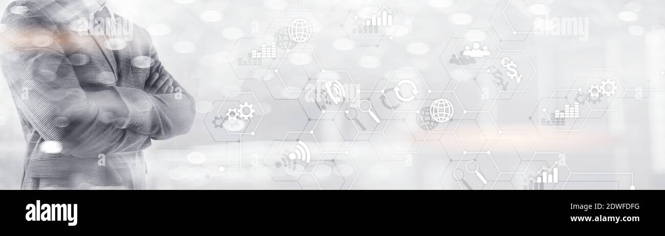 Diagrams and icons on hologram screen. Mixed Media Website Business ...