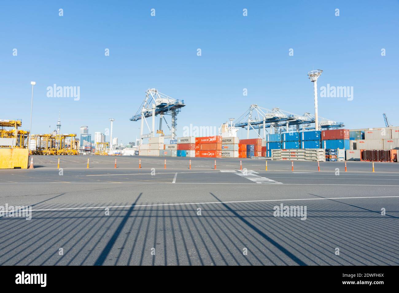 Auckland New Zealand - December 26 2015; Large waterfront yard of Ports ...