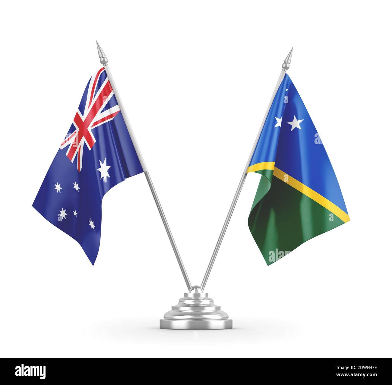 Solomon Islands and Australia table flags isolated on white 3D ...