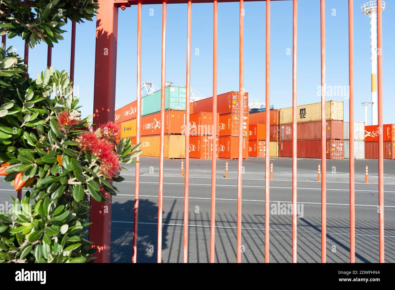 Auckland New Zealand - December 26 2015; Large waterfront yard of Ports ...
