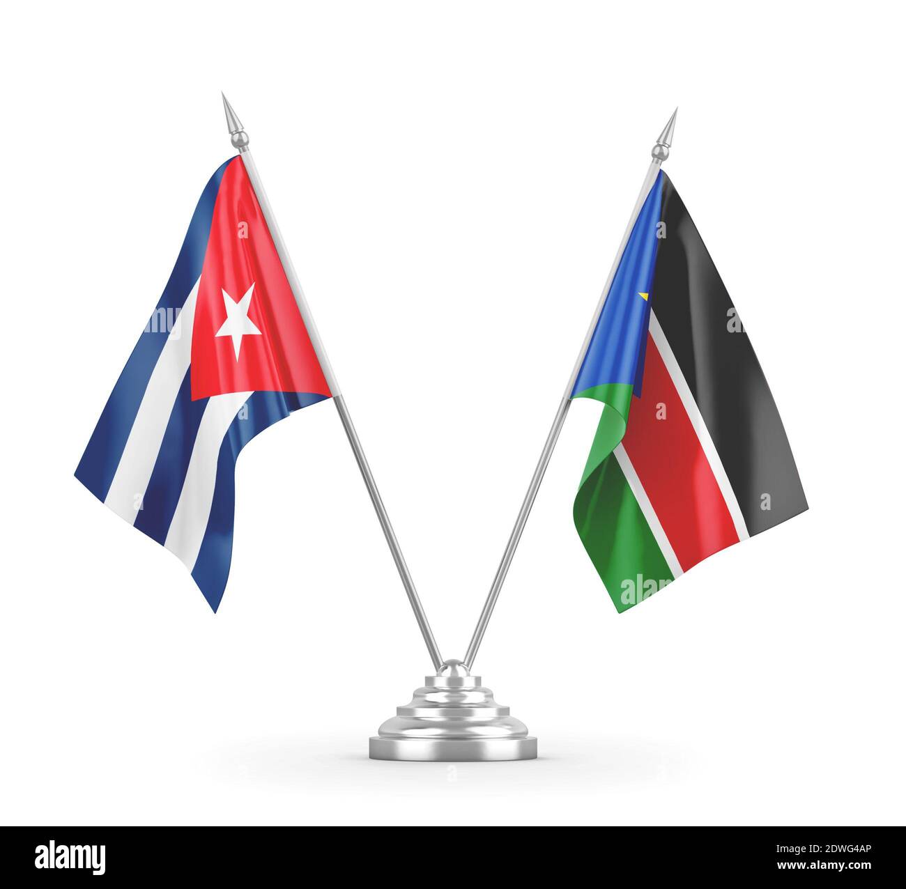 South Sudan and Cuba table flags isolated on white 3D rendering Stock ...