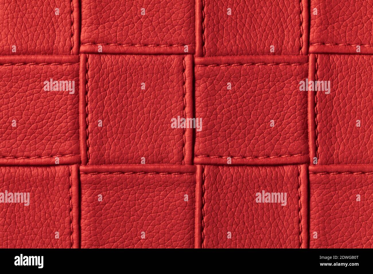 Texture of dark red leather background with square pattern and stitch ...