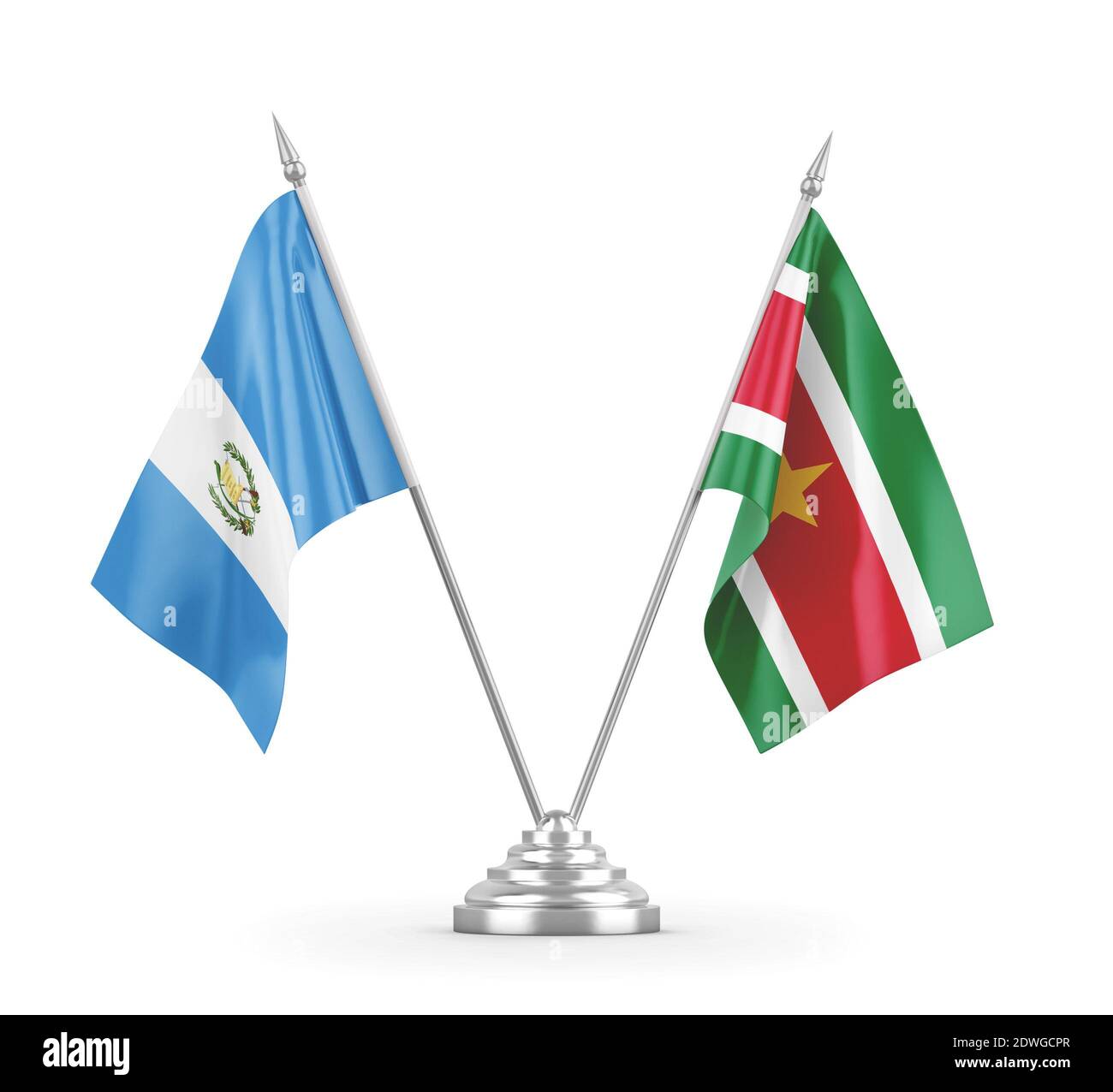 Suriname and Guatemala table flags isolated on white 3D rendering Stock ...