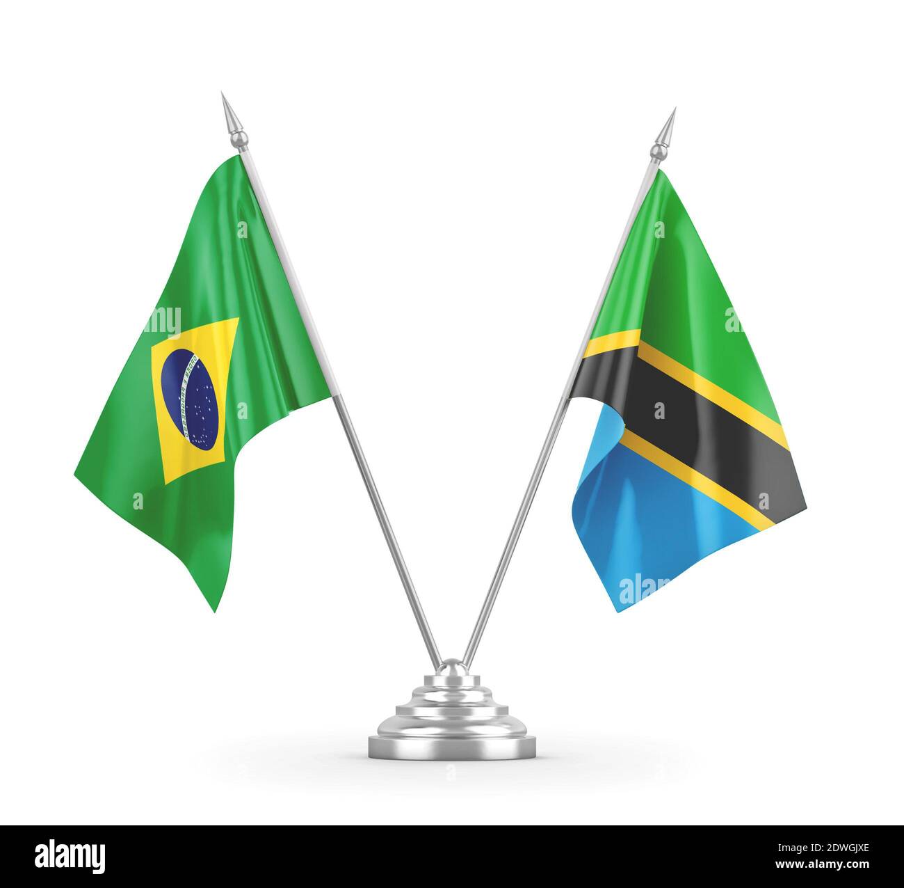 Tanzania and Brazil table flags isolated on white 3D rendering Stock ...