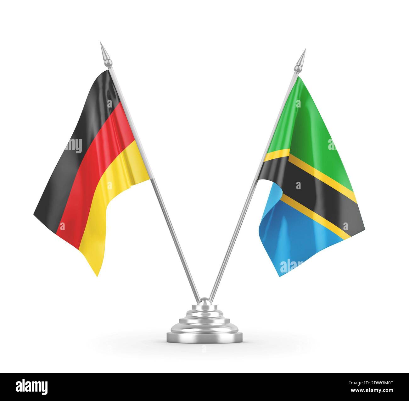 Tanzania and Germany table flags isolated on white 3D rendering Stock ...