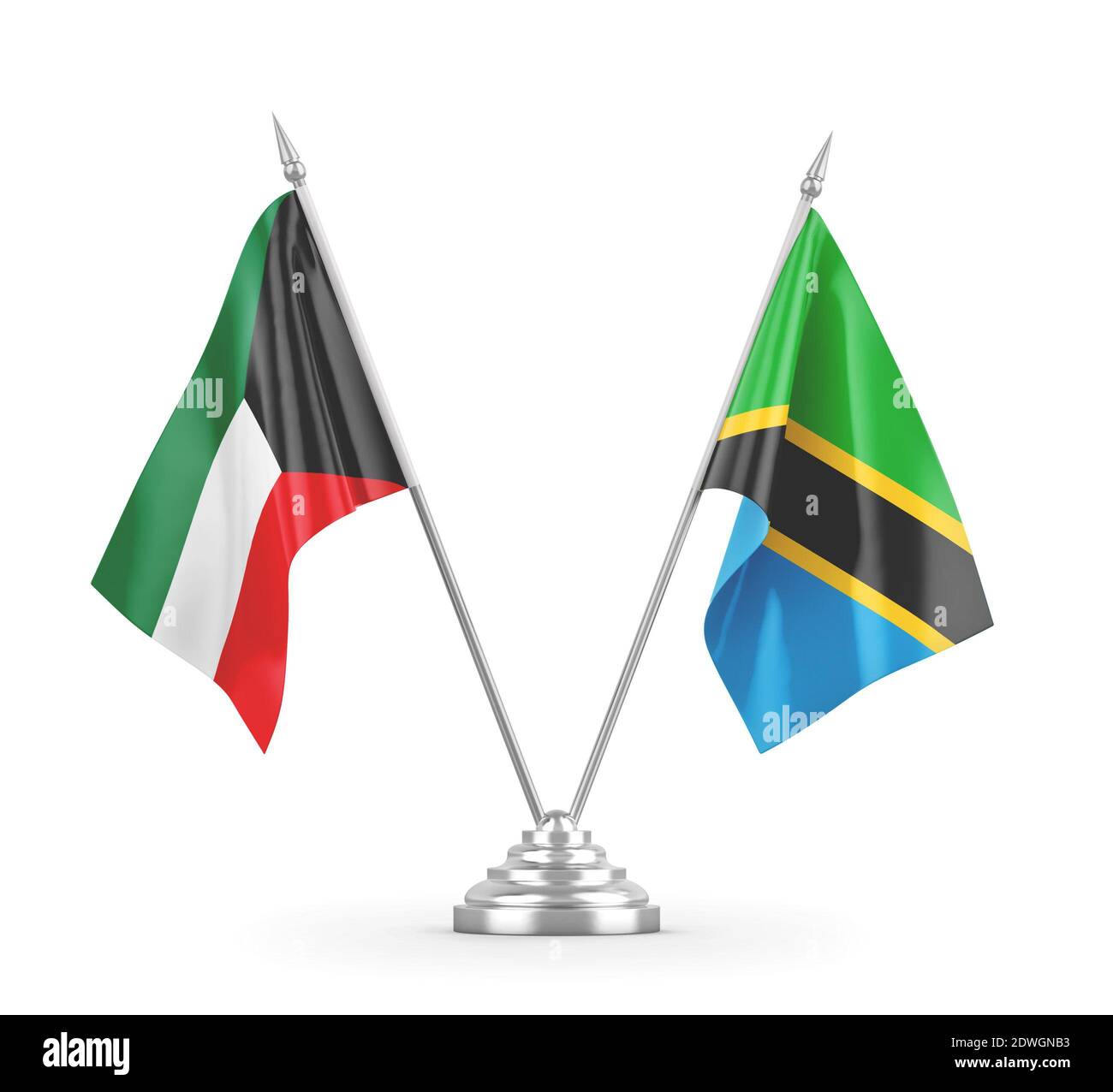 Tanzania and Kuwait table flags isolated on white 3D rendering Stock ...