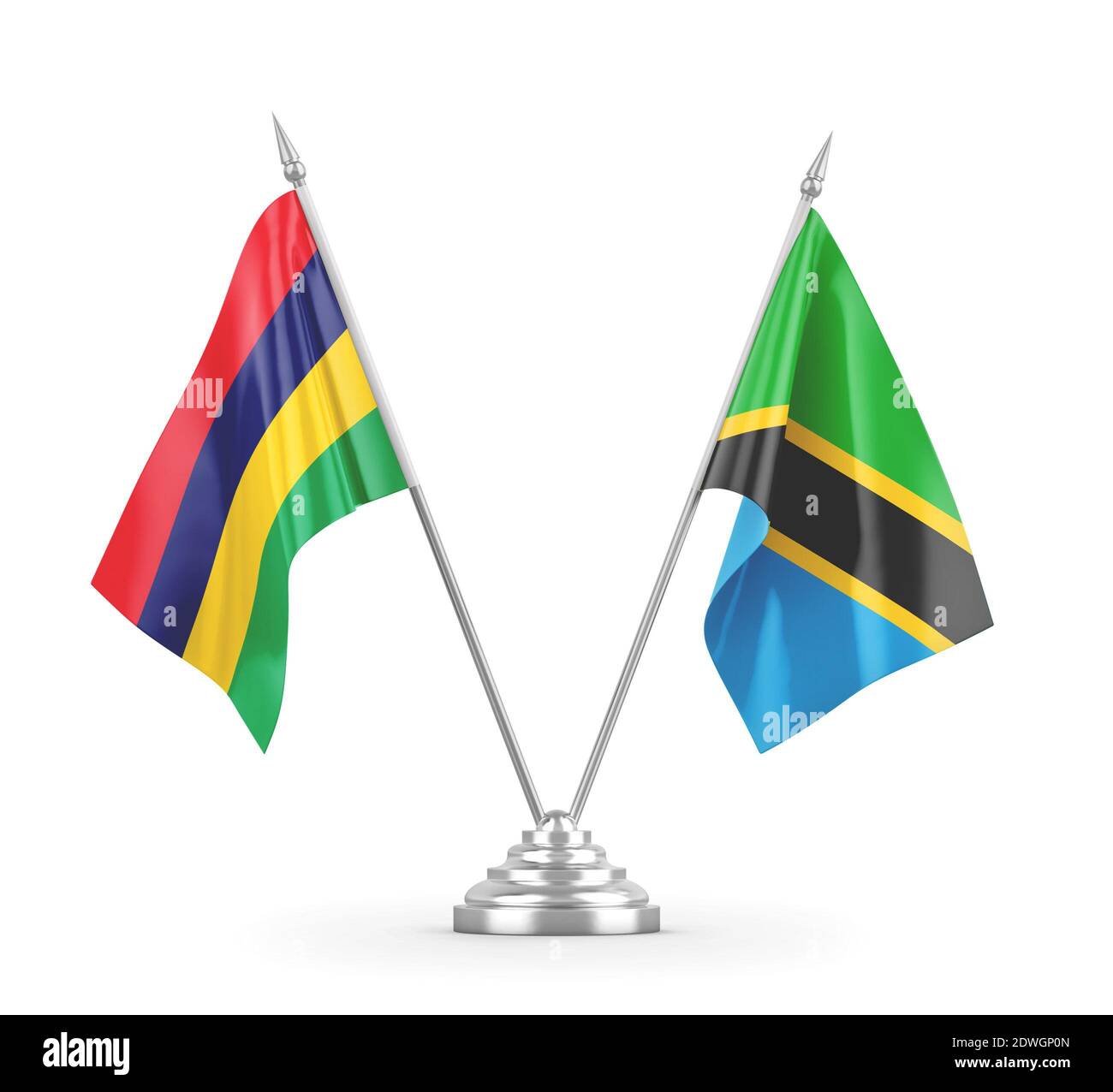 Tanzania and Mauritius table flags isolated on white 3D rendering Stock ...