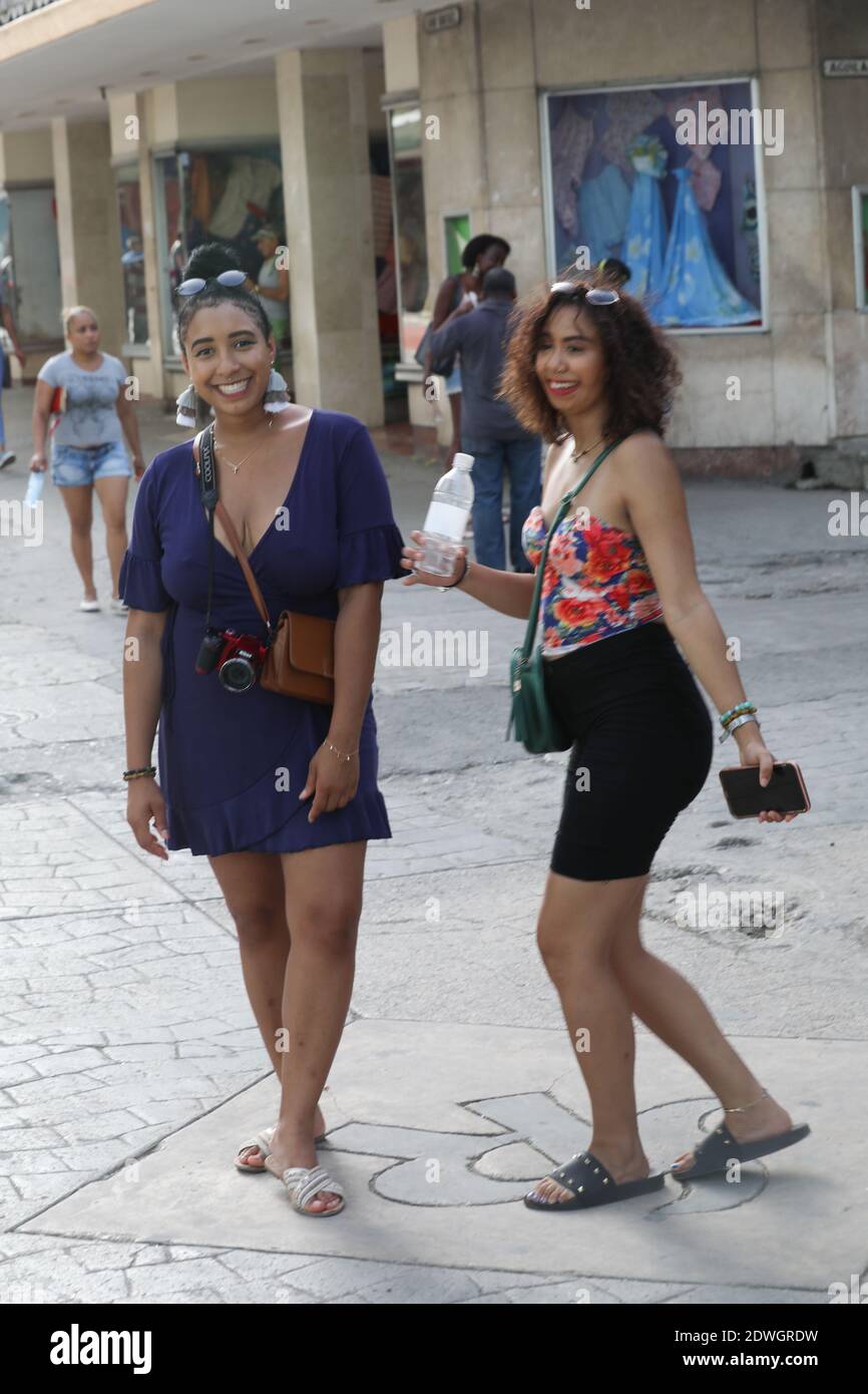 Cuban teeanger girls posing happy for a camera in Havana Cuba Stock ...