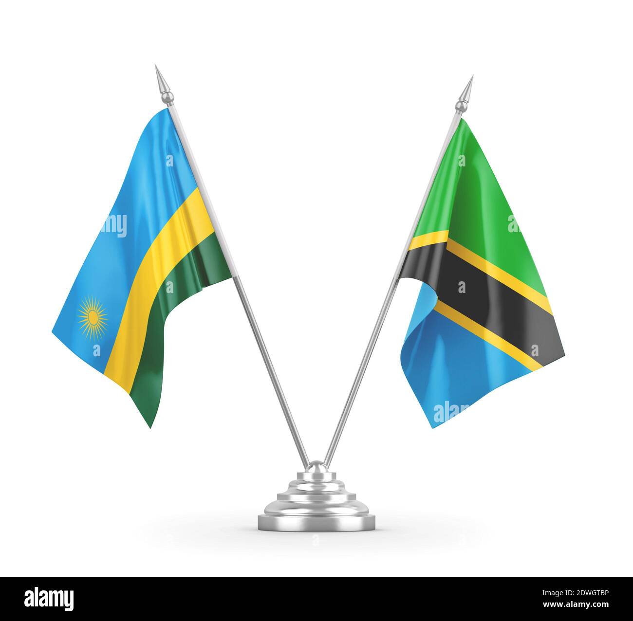 Tanzania and Rwanda table flags isolated on white 3D rendering Stock ...