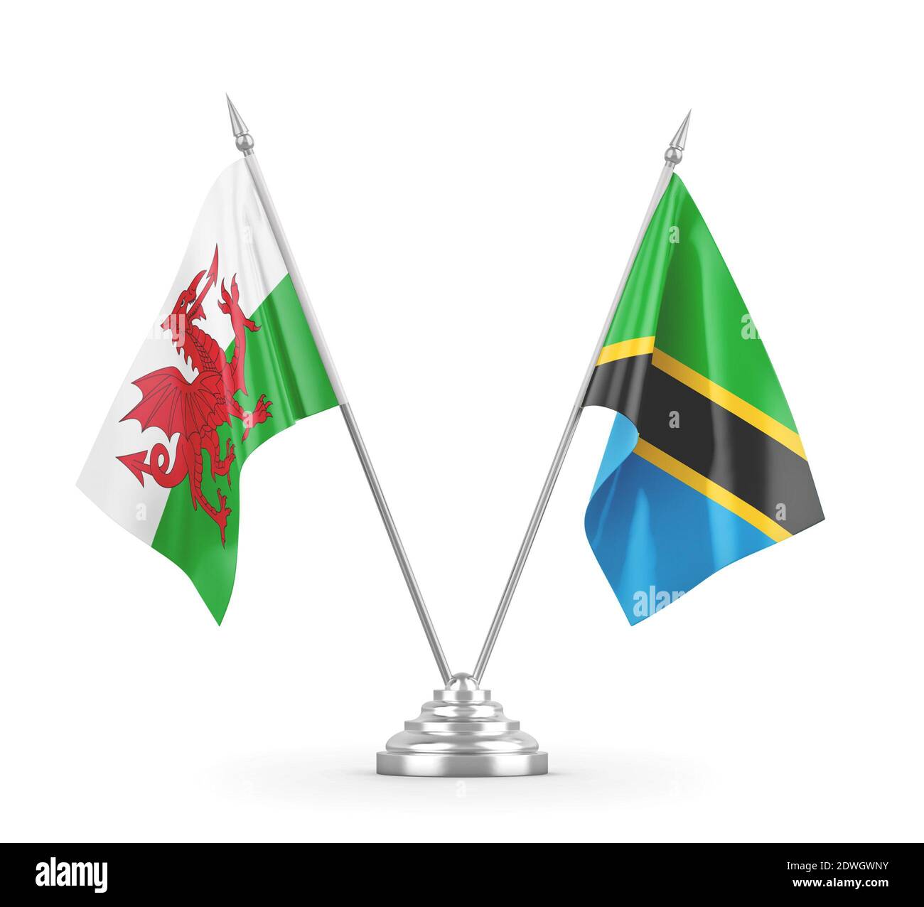 Tanzania and Wales table flags isolated on white 3D rendering Stock ...