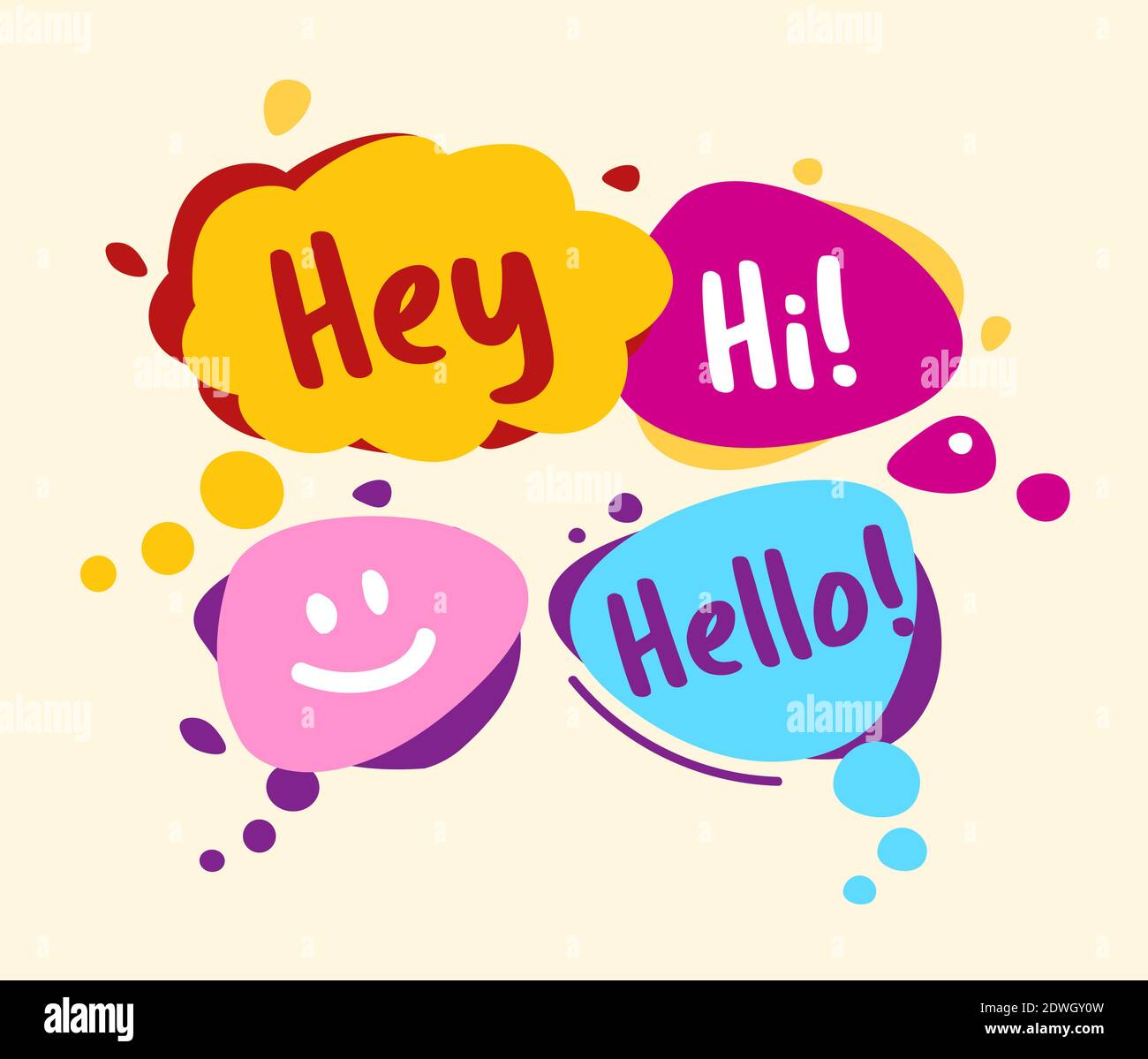 Concept Speech Bubbles In Comic Style Hey Hello Hi Smile Bright Color Talking Bubbles On