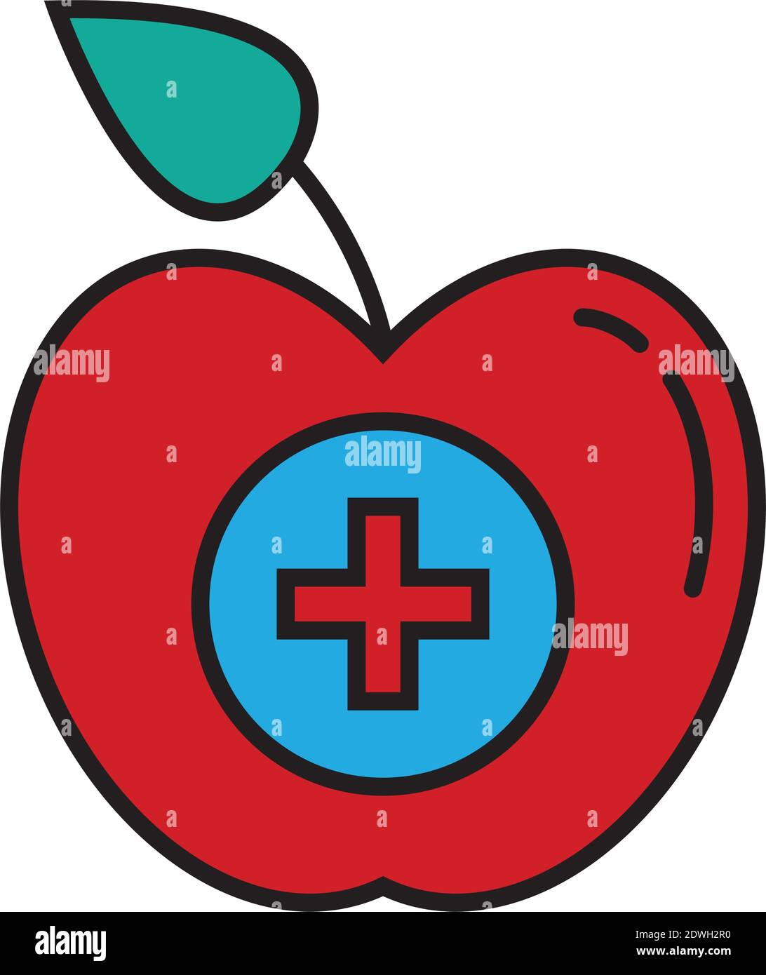 apple with medical cross symbol line and fill style icon Stock Vector ...