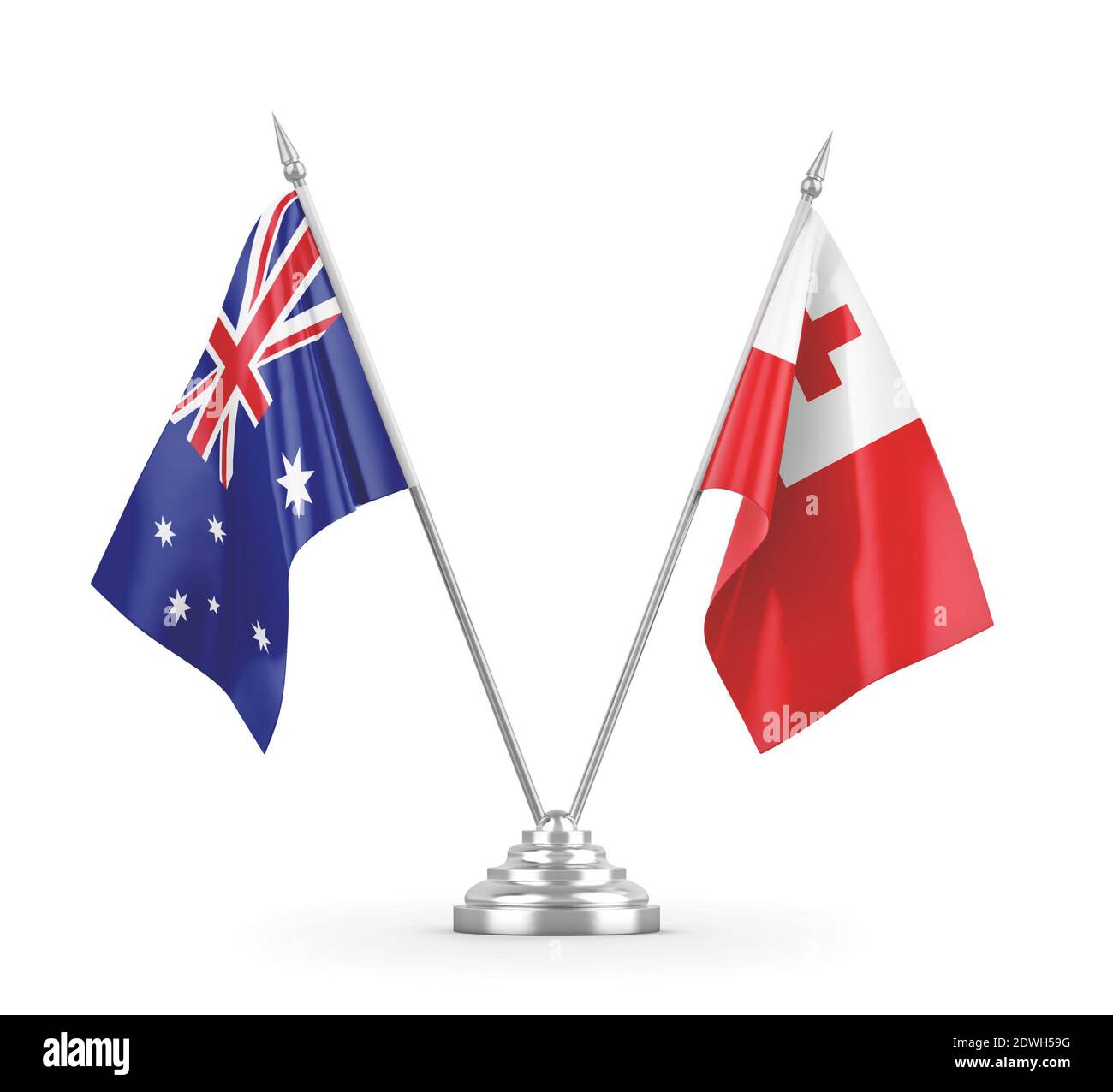 Tonga and Australia table flags isolated on white 3D rendering Stock ...