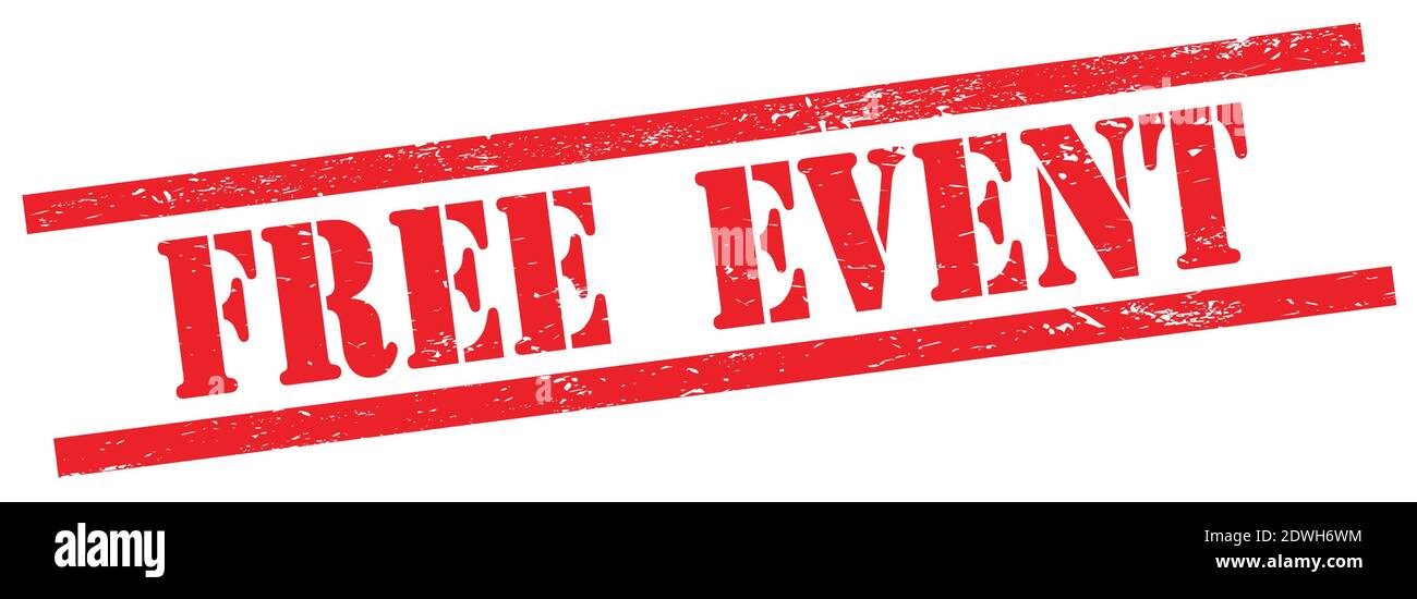 FREE EVENT text on red grungy rectangle vintage stamp Stock Photo - Alamy