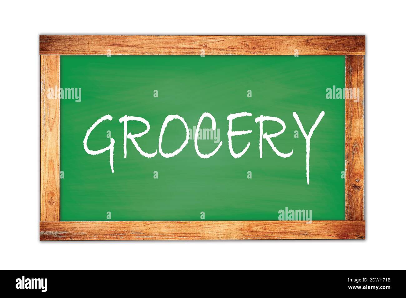 GROCERY text written on green wooden frame school blackboard Stock ...