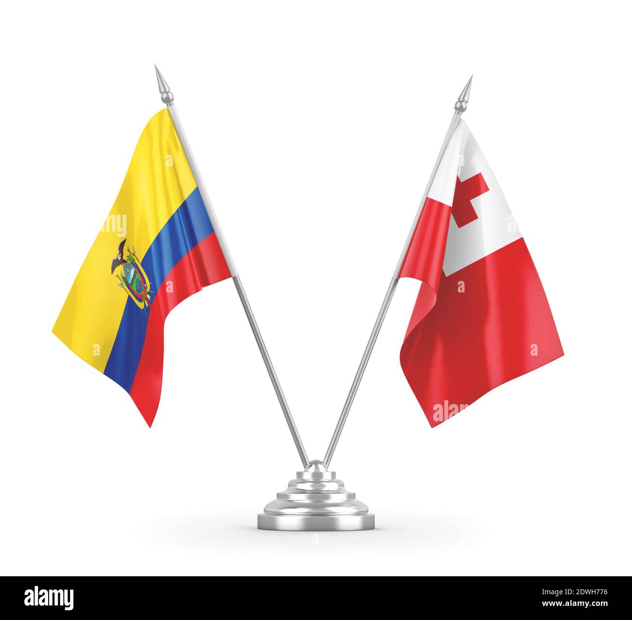 Tonga and Ecuador table flags isolated on white 3D rendering Stock ...