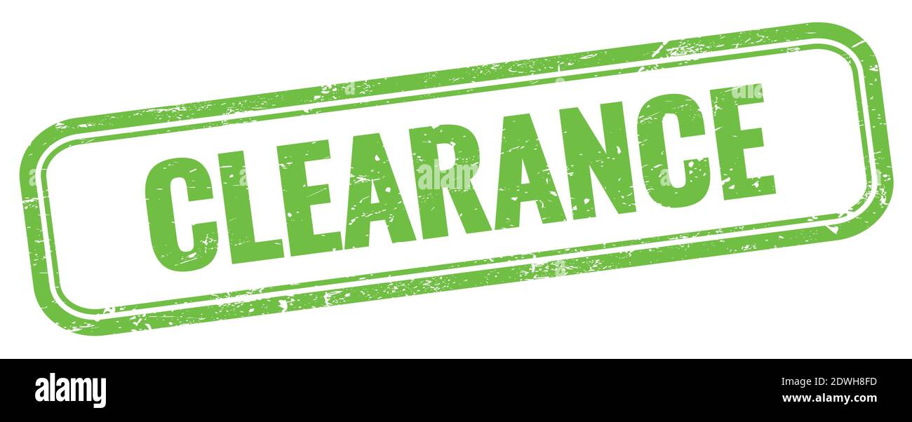 CLEARANCE text on green grungy vintage rectangle stamp Stock Photo - Alamy
